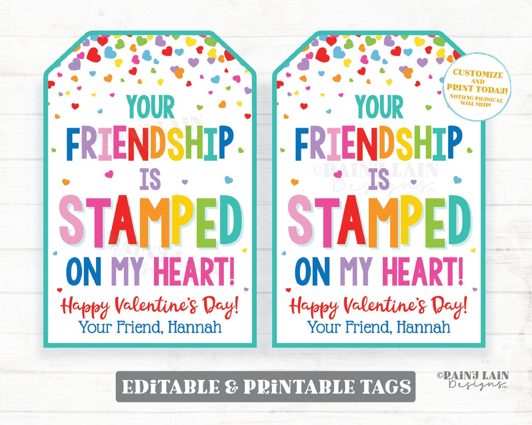 Your Friendship is Stamped on My Heart Valentine Tag, Stamp Valentine's ...