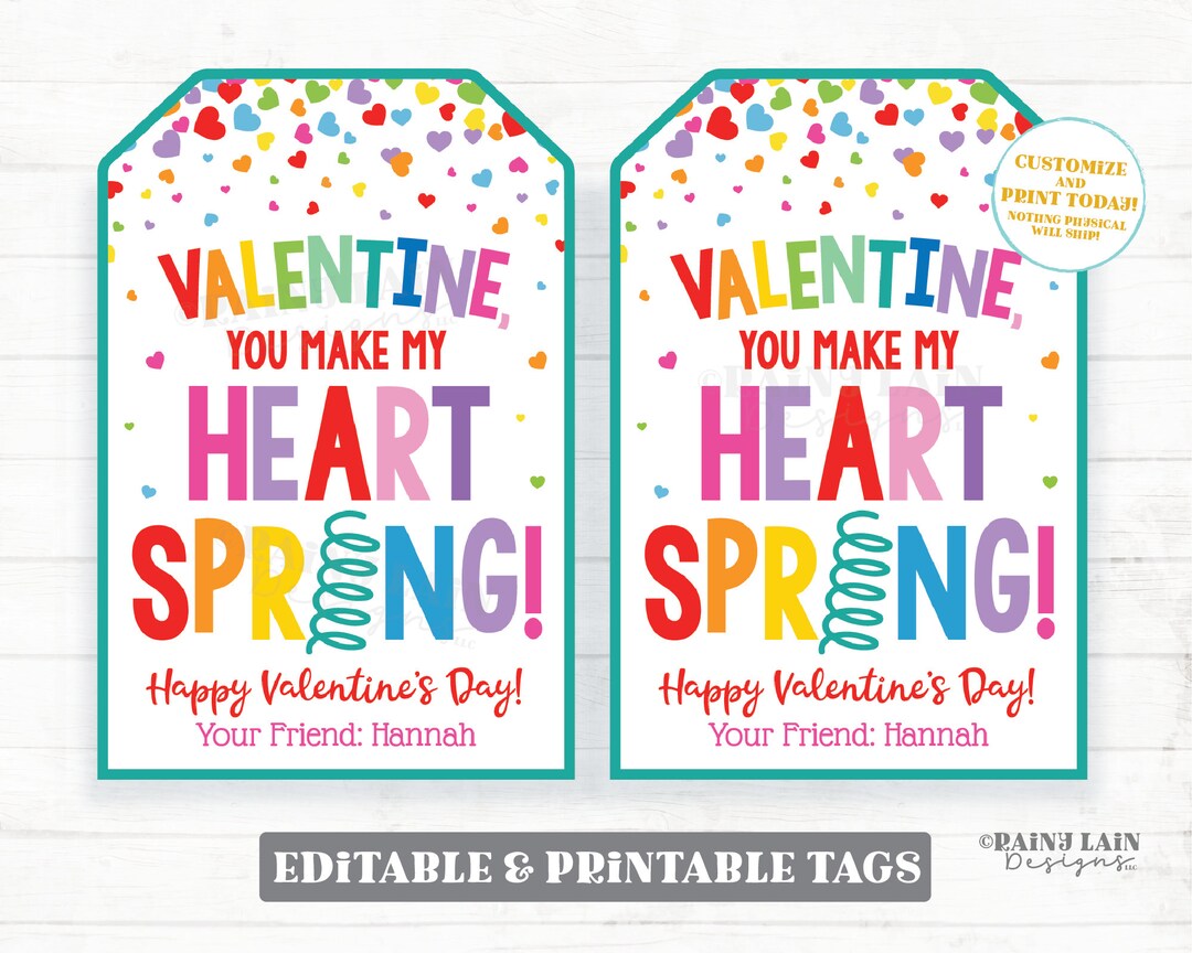 You Make My Heart Spring Valentine Tag, Coil Toy Valentine's Day Friend ...