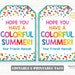 Colorful Summer Gift Tag, End of School Year, Crayons, Markers, Paint ...