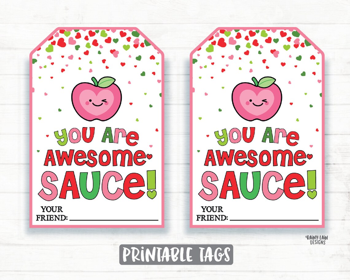 Applesauce Valentine Awesome Sauce Valentine Tags Apple - Etsy