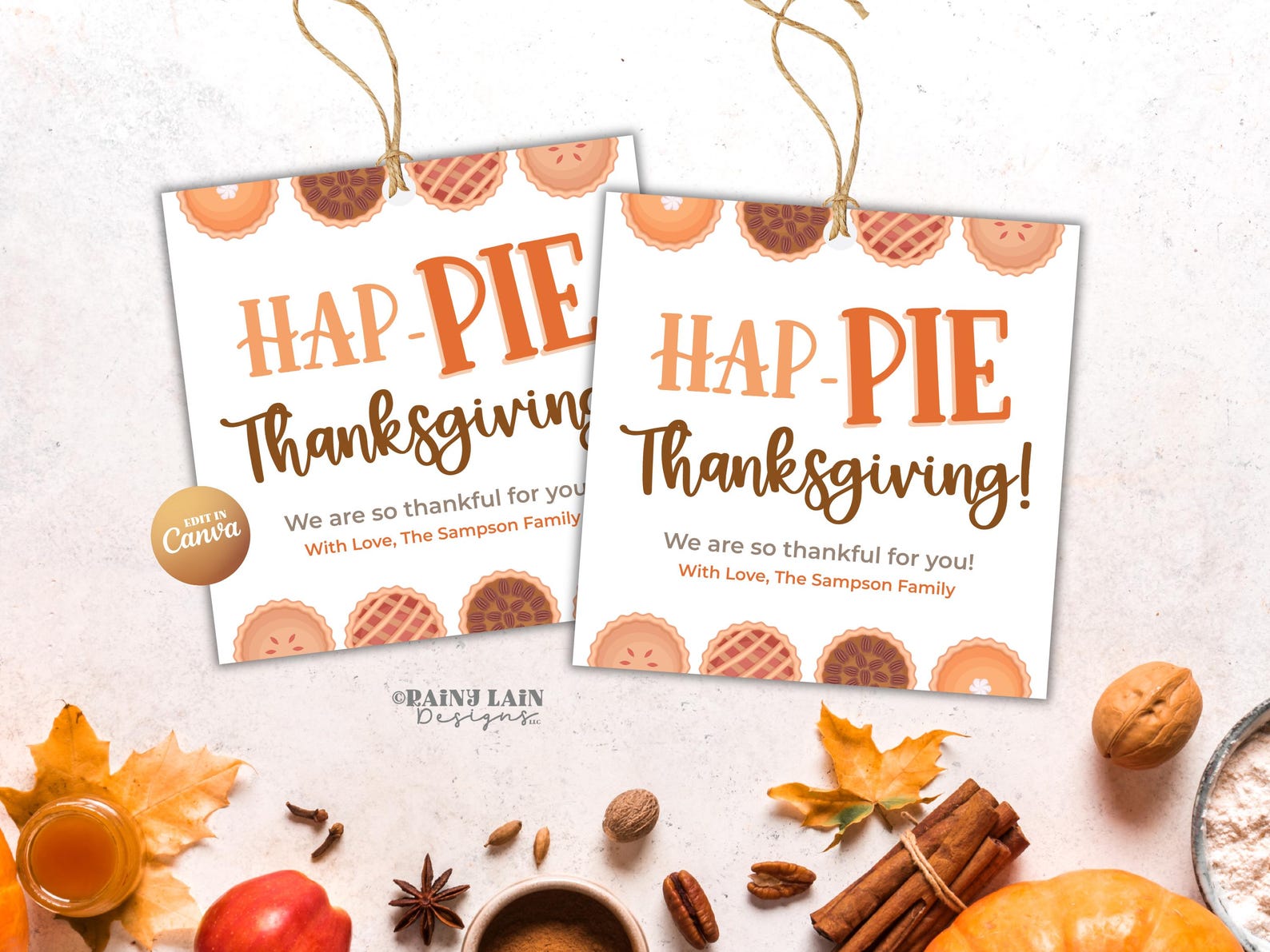 Hap-pie Thanksgiving Tag, Thankful Pie Label, Editable in Canva - Etsy