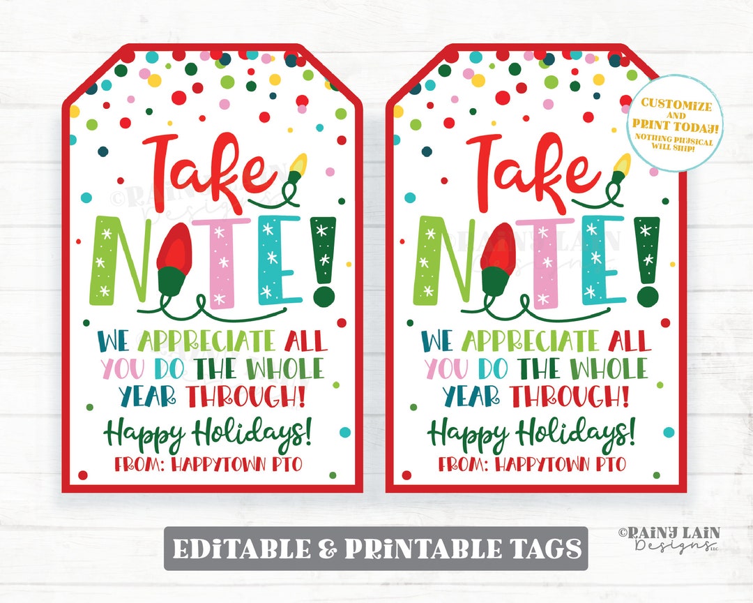 Notebook Gift Tag Take Note Appreciate All You Do the Whole Year ...