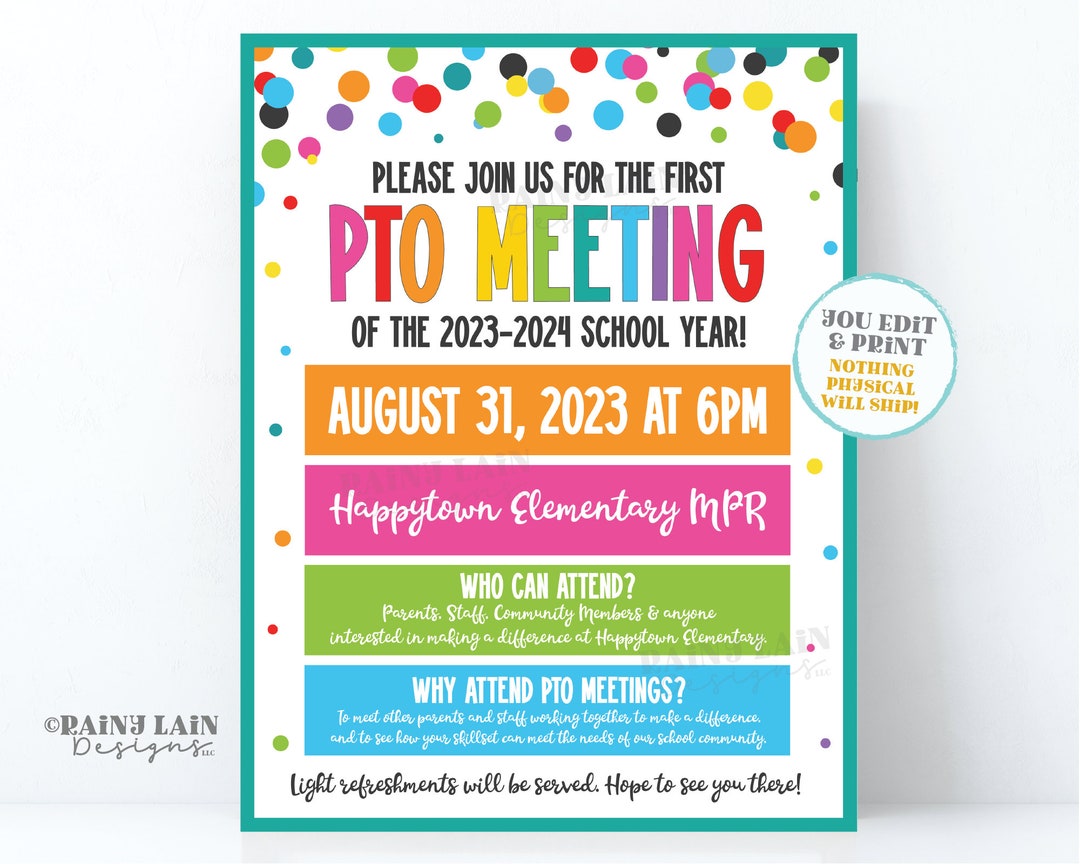 Editable PTO Meeting Flyer Template, Printable School PTA Newsletter ...