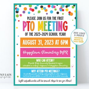 Editable PTO Meeting Flyer Template, Printable School PTA Newsletter ...