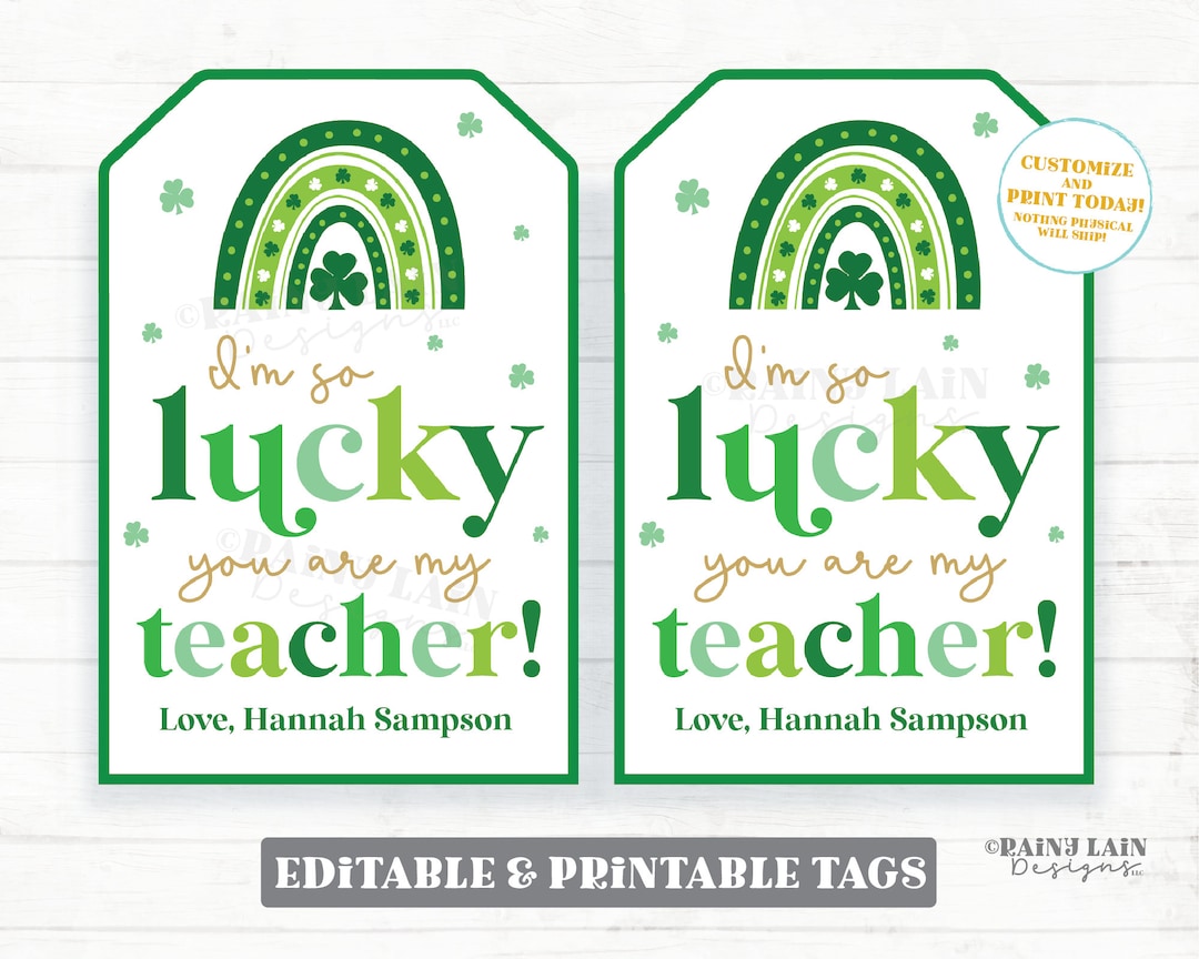 Lucky You Are My Teacher Tag Thank You St Patrick's Day Shamrock Gift ...