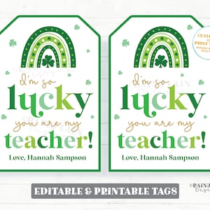 Lucky You Are My Teacher Tag Thank You St Patrick's Day Shamrock Gift ...