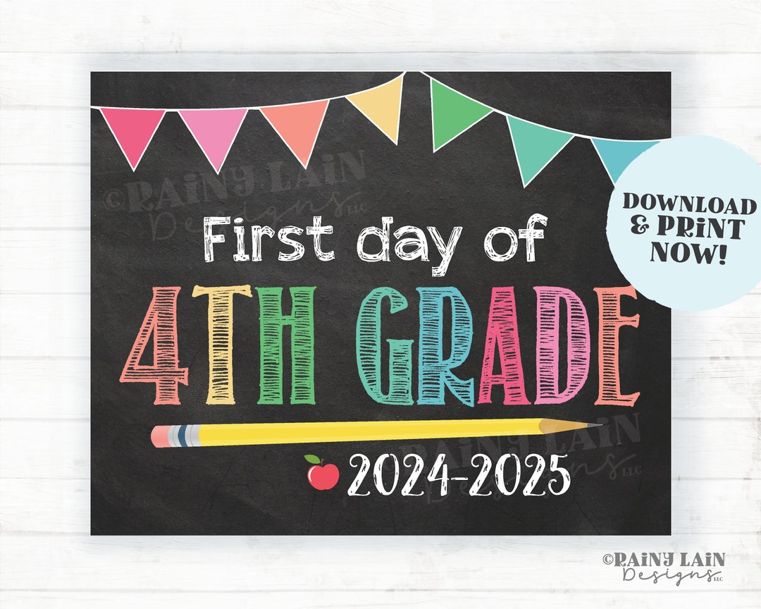 First Day of 4th Grade Sign Girl Printable First Day of School Sign ...