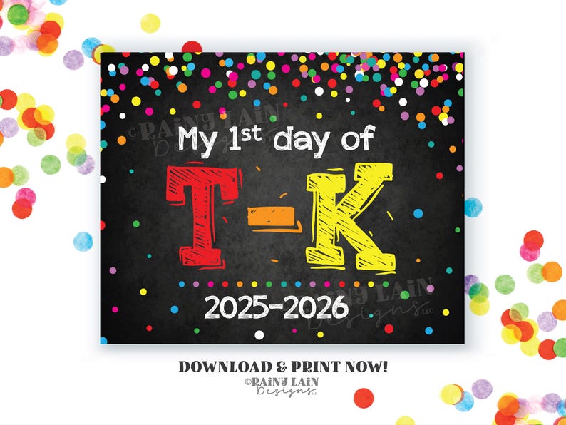 First Day of T-K Sign 1st Day of TK Sign Back to School Chalkboard ...
