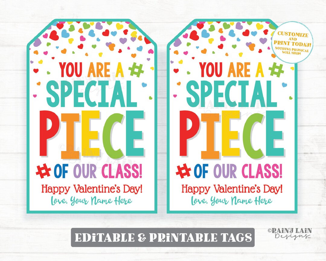 Special Piece of Our Class Valentine Tag Editable Gift Tag Puzzle ...
