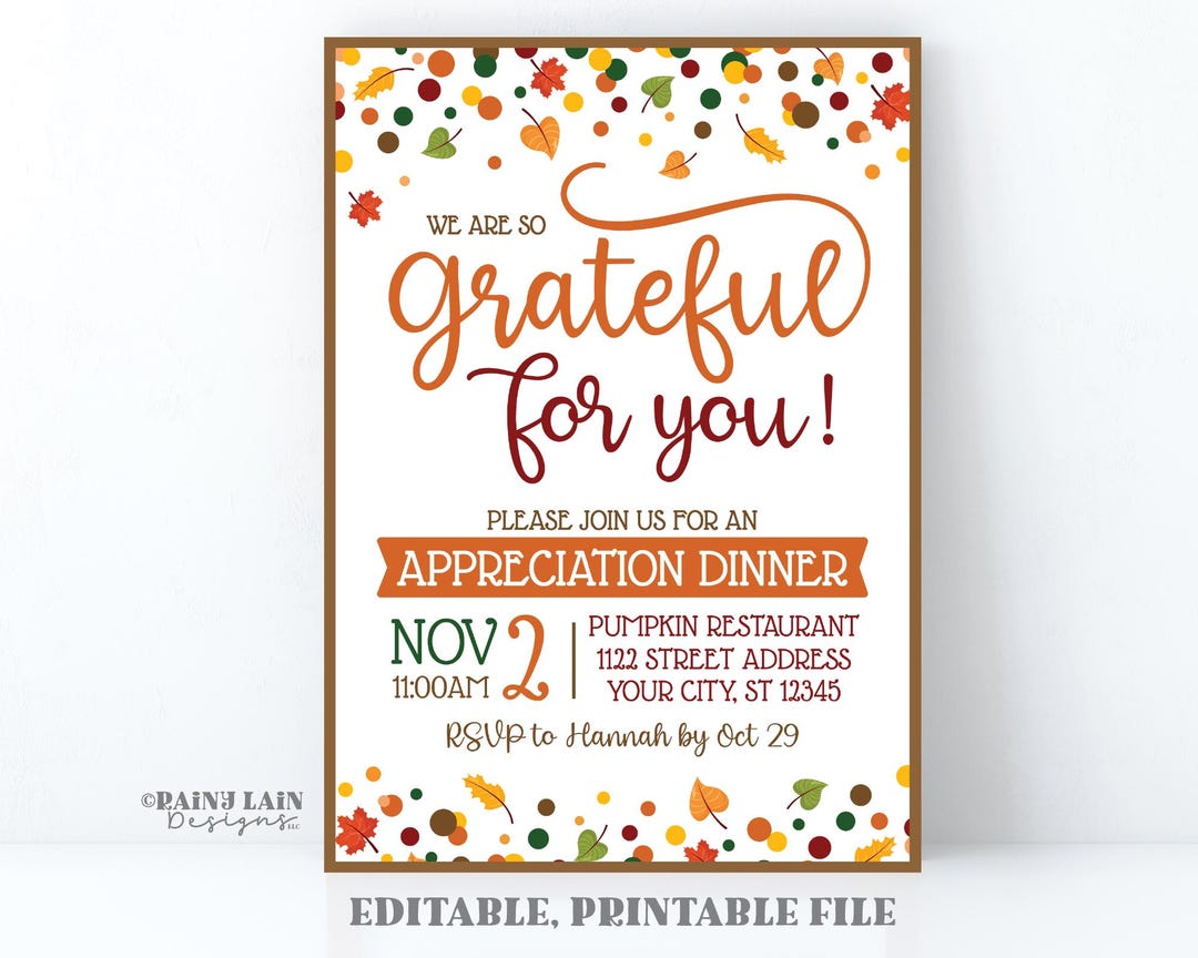 Editable Fall Appreciation Invitation Template, Printable Grateful for ...