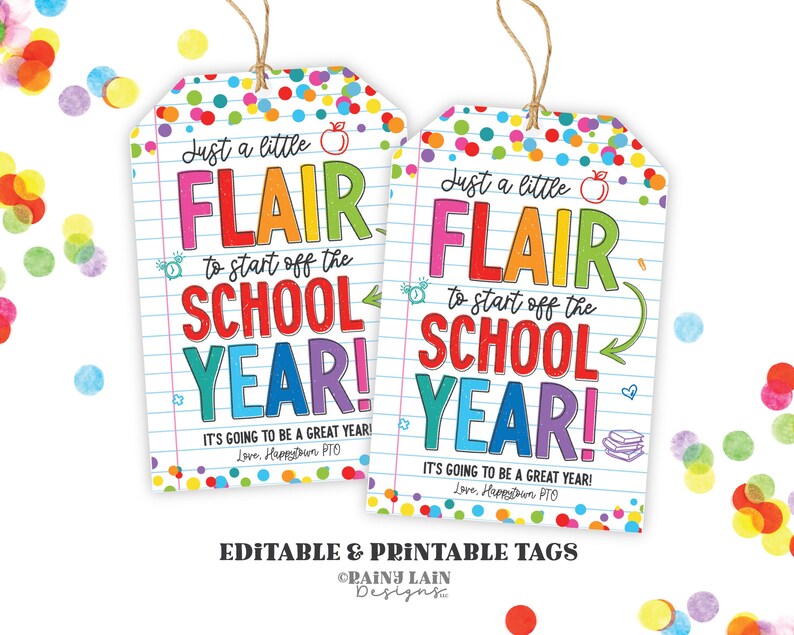 First Day of School Flair Gift Tag, Printable First Day of School ...