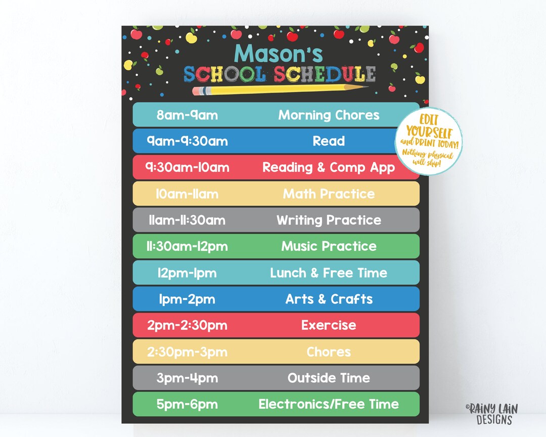 Printable Kids Home School Schedule Editable Daily Schedule Kids Task ...