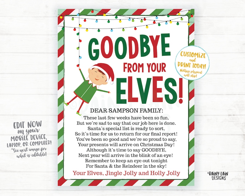 Goodbye From Your Elves, Elf Goodbye Letter, Christmas Elf Letter ...