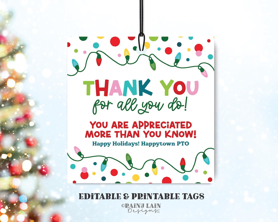 Editable Thank You for All You Do Christmas Tag Template, Holiday ...