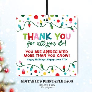 Editable Thank You for All You Do Christmas Tag Template, Holiday ...