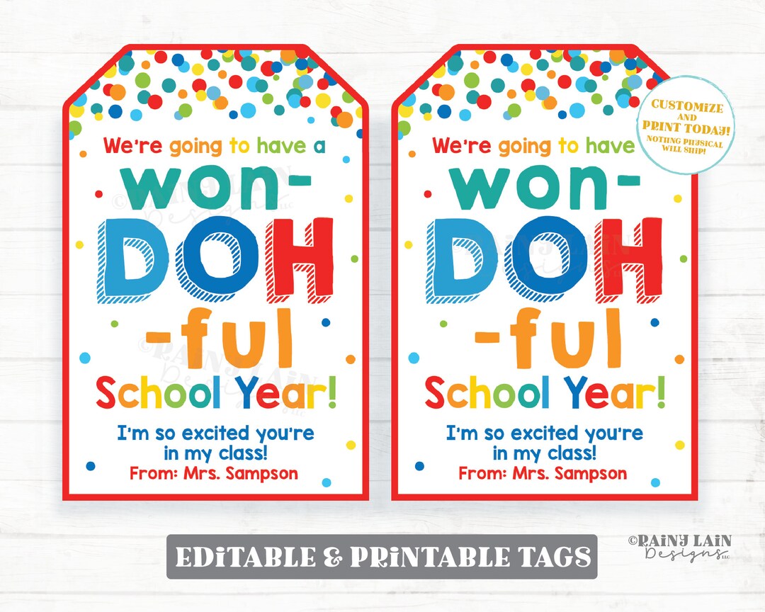 Wondohful School Year Tag Play Dough Playdough Editable First Day of ...