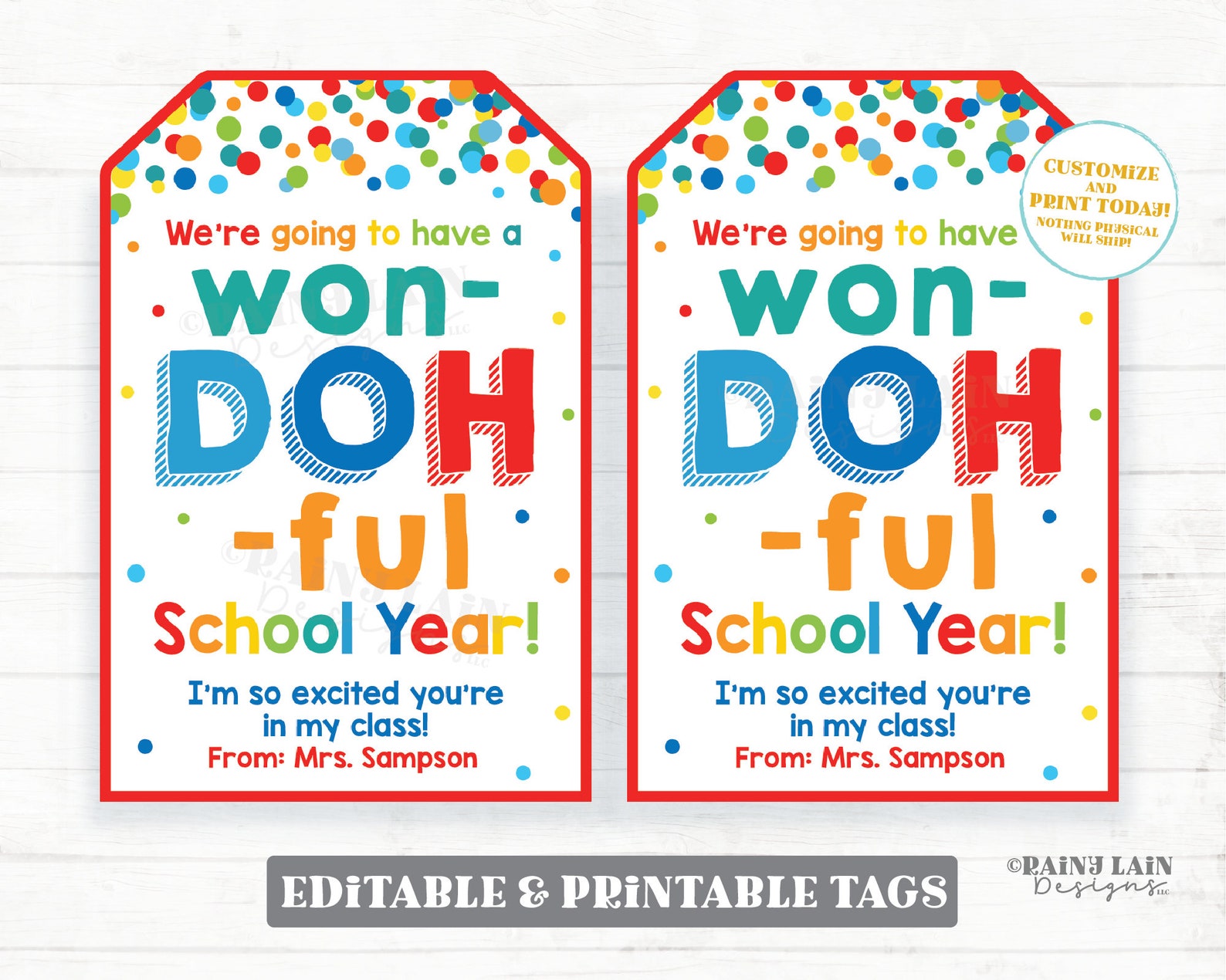 Wondohful School Year Tag Play Dough Playdough Editable First Day of ...