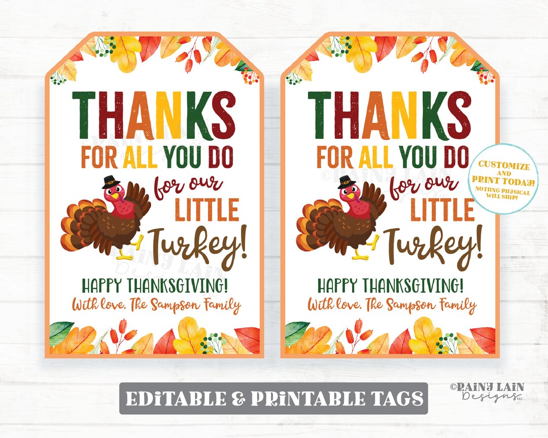 Thanks for All You Do for Our Little Turkey Tag, Thanksgiving Tags ...
