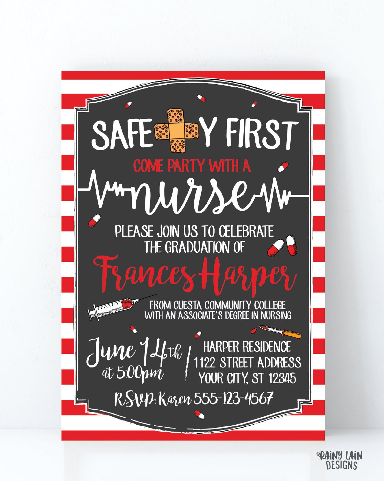 Safety First Party With a Nurse Graduation Invite Chalkboard - Etsy