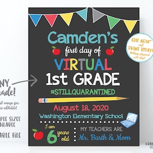 First Day of Virtual School Sign Editable 1st Day of Virtual School ...
