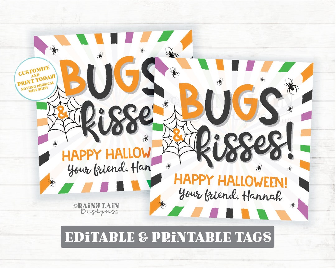 Bugs and Kisses Halloween Gift Tag Spiders Trick or Treat Favor From ...