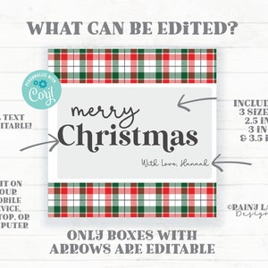 Simple Merry Christmas Gift Tag DIY Plaid Editable Holiday Modern ...