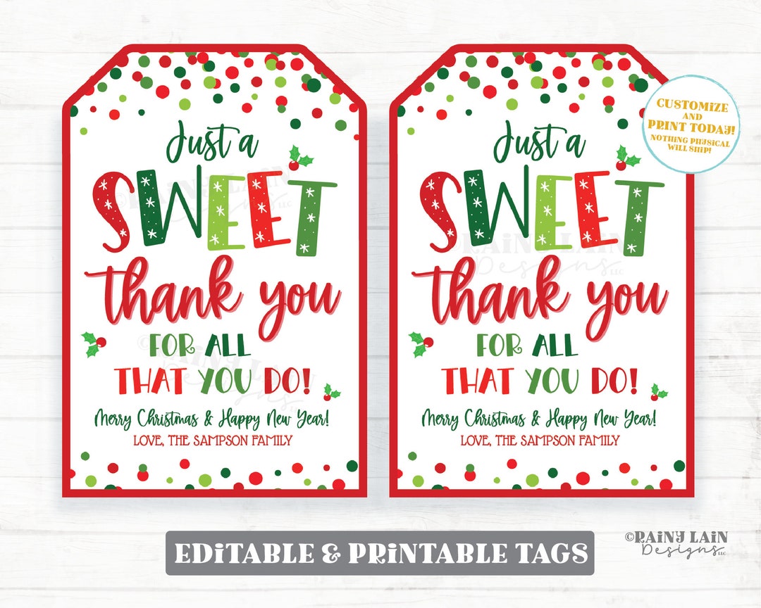 Sweet Thank You for All You Do Christmas Tag Holiday Appreciation Gift ...