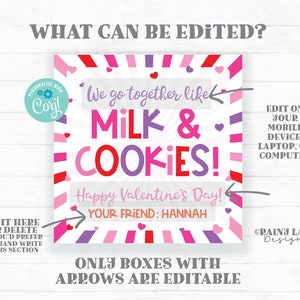 We Go Together Like Milk and Cookies Valentine's Day Tag, Cookie ...