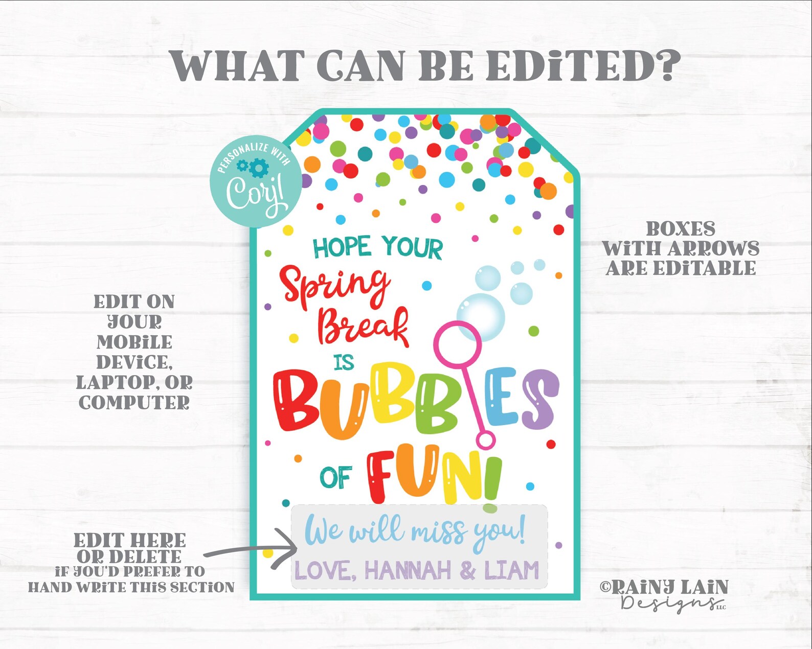 Hope Your Spring Break is Bubbles of Fun Tags Spring School Gift Tags ...