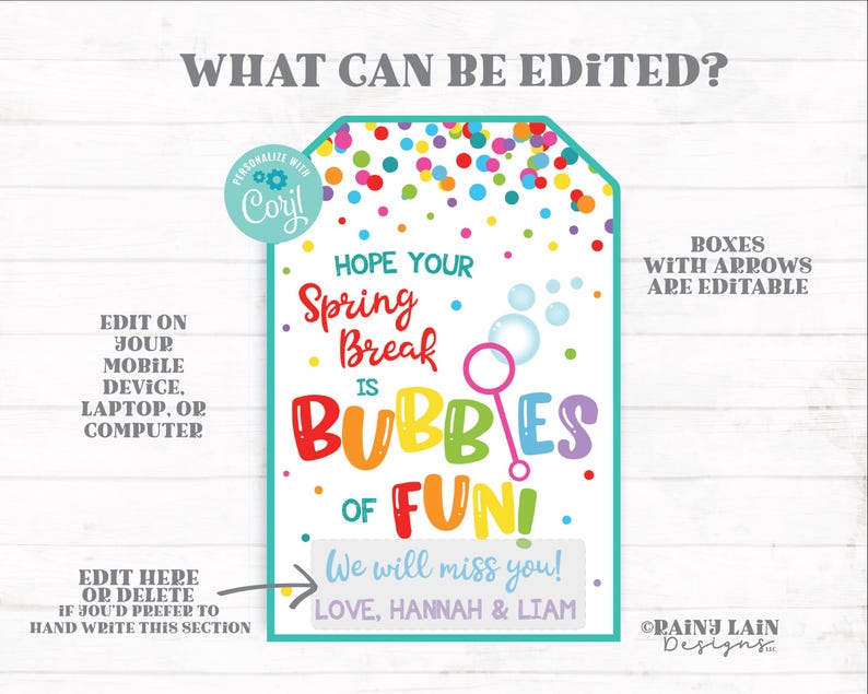 Hope Your Spring Break is Bubbles of Fun Tags Spring School Gift Tags ...