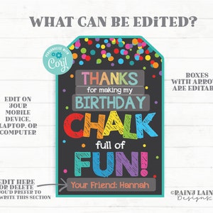 Chalk Birthday Favor Tags Thanks for Making My Birthday Chalk Full of ...