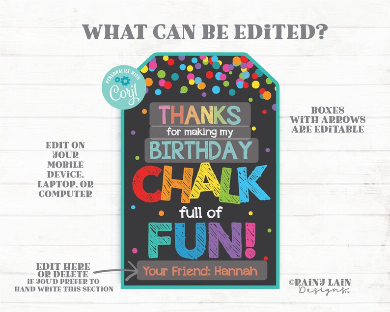 Chalk Birthday Favor Tags Thanks for Making My Birthday Chalk Full of ...