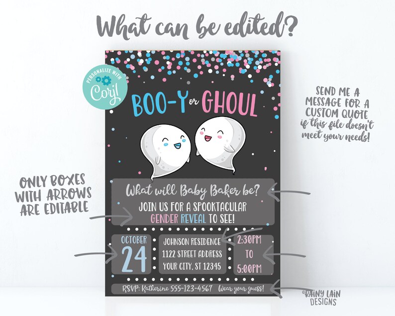 Halloween Gender Reveal Invitation Ghost Gender Reveal Boo-y | Etsy
