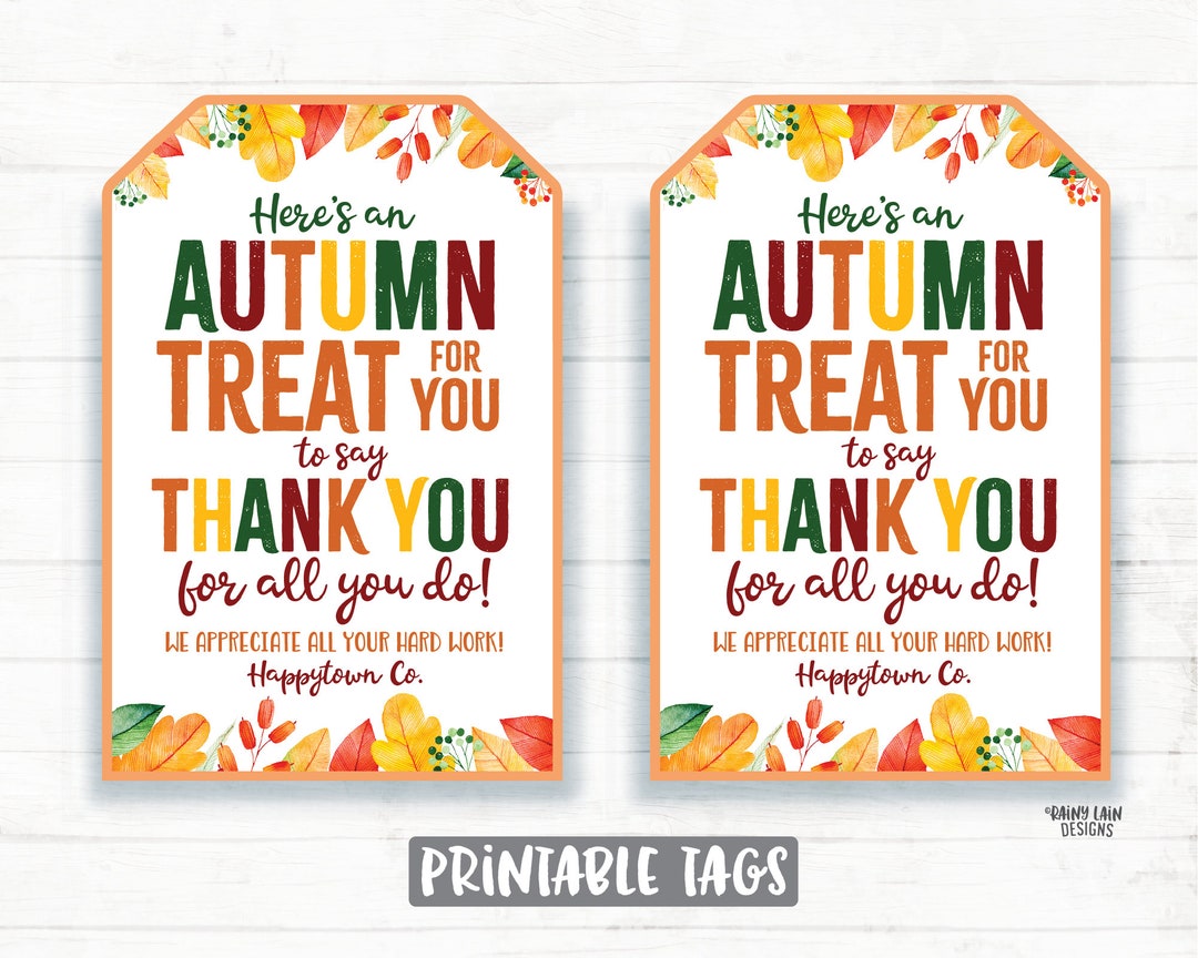 Autumn Treat Thank You Tag Fall Appreciation Gift Tags Thanksgiving ...