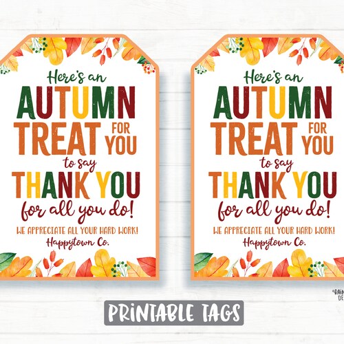 Autumn Treat Thank You Tag Fall Appreciation Gift Tags - Etsy