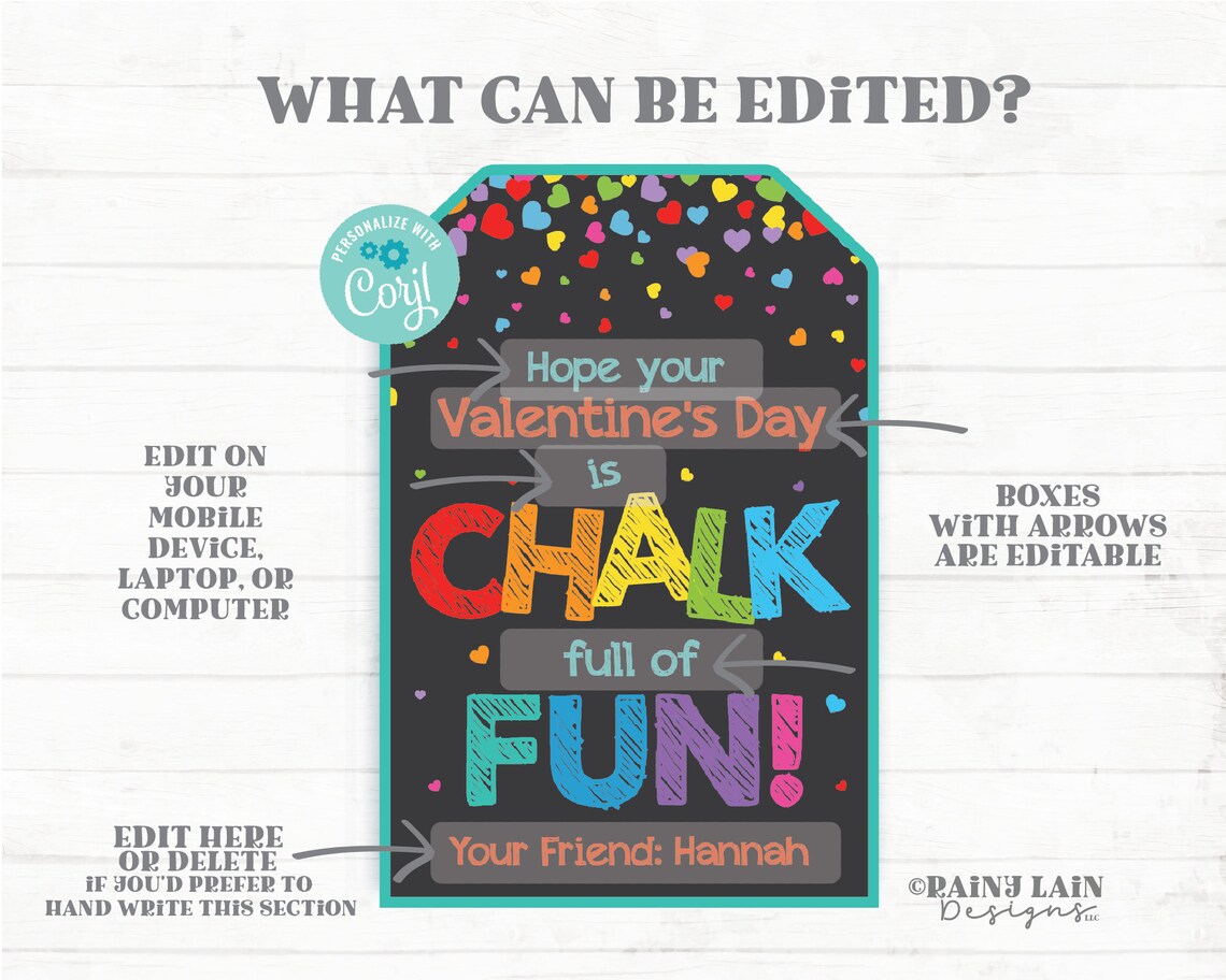Chalk Full of Fun Valentine Tags, Hope Your Valentine's Day, Sidewalk ...