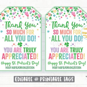 St Patrick's Day Gift Tag Thank You for All You Do Staff Appreciation ...