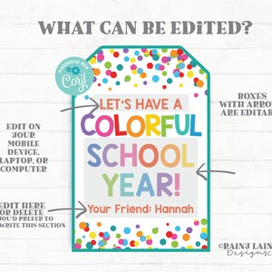 Colorful School Year Gift Tag, Back to School, Crayons, Markers, Paint ...
