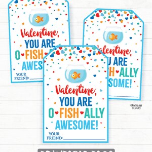 Goldfish Valentine, O-fish-ally Awesome Valentine, Goldfish Tag, Fish ...