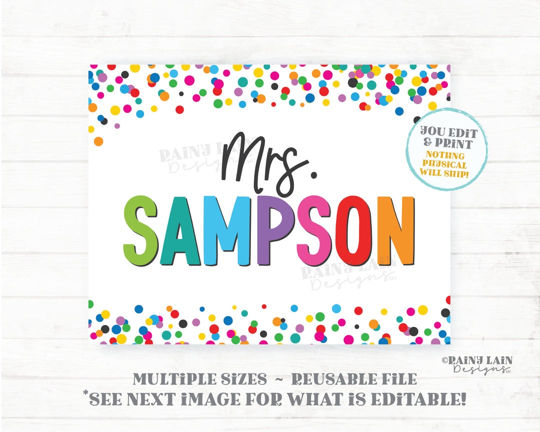 Custom Digital Download Teacher Name Sign, Editable Classroom Sign ...