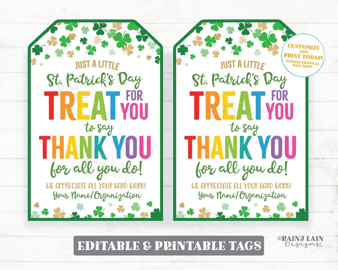 Treat for You to Say Thank You for All You Do Gift Tags St Patrick's ...