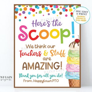 Here's the Scoop Sign Ice Cream Social Teacher's Lounge Staff Room ...
