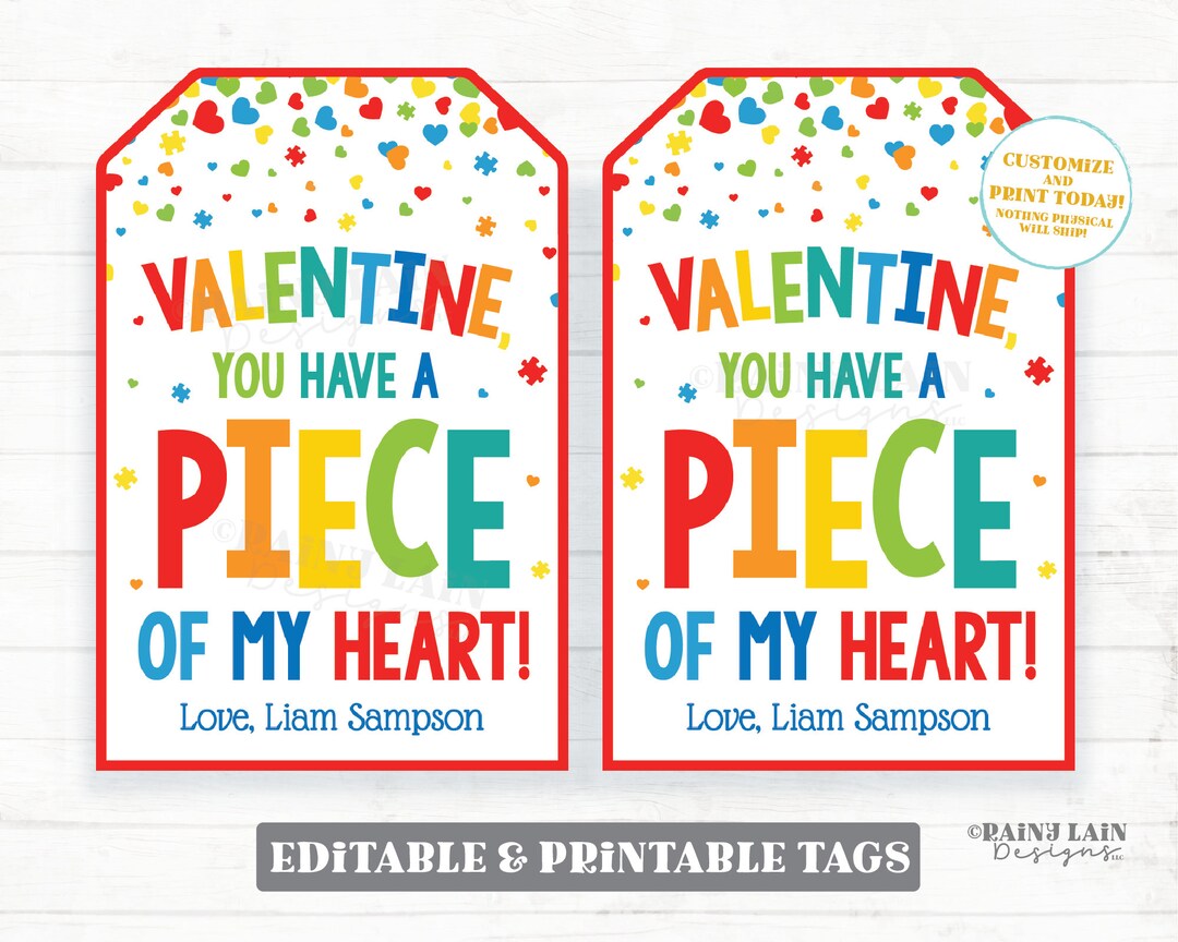 Valentine You Have a Piece of My Heart Tag, Puzzle to Student From ...