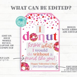 Donut Valentine's Day Tag, Donut Know Valentine Editable Gift, Teacher ...