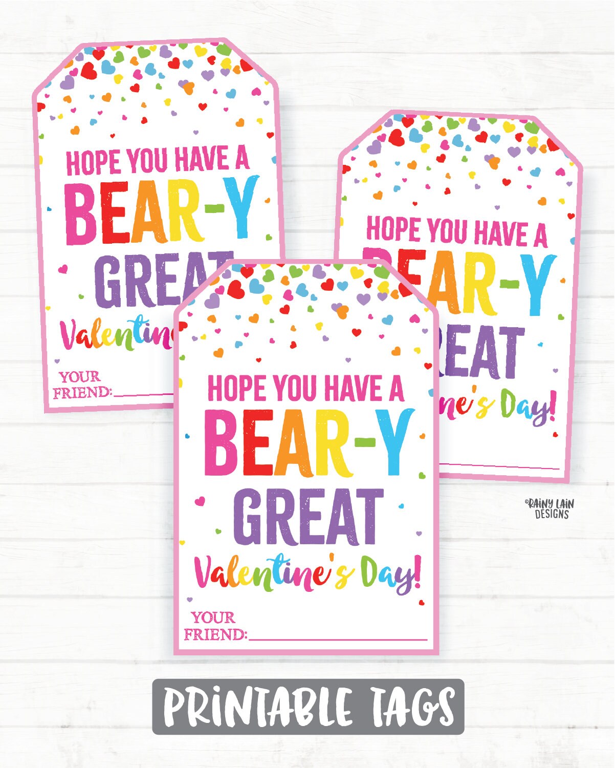 Bear-y Great Valentine Bear Valentine Bear-y Valentine Tags | Etsy