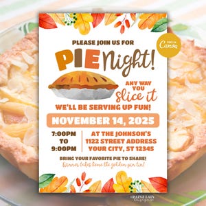 Pie Night Invitation, Pie Fundraiser Flyer, Pie and Wine, Pie and ...