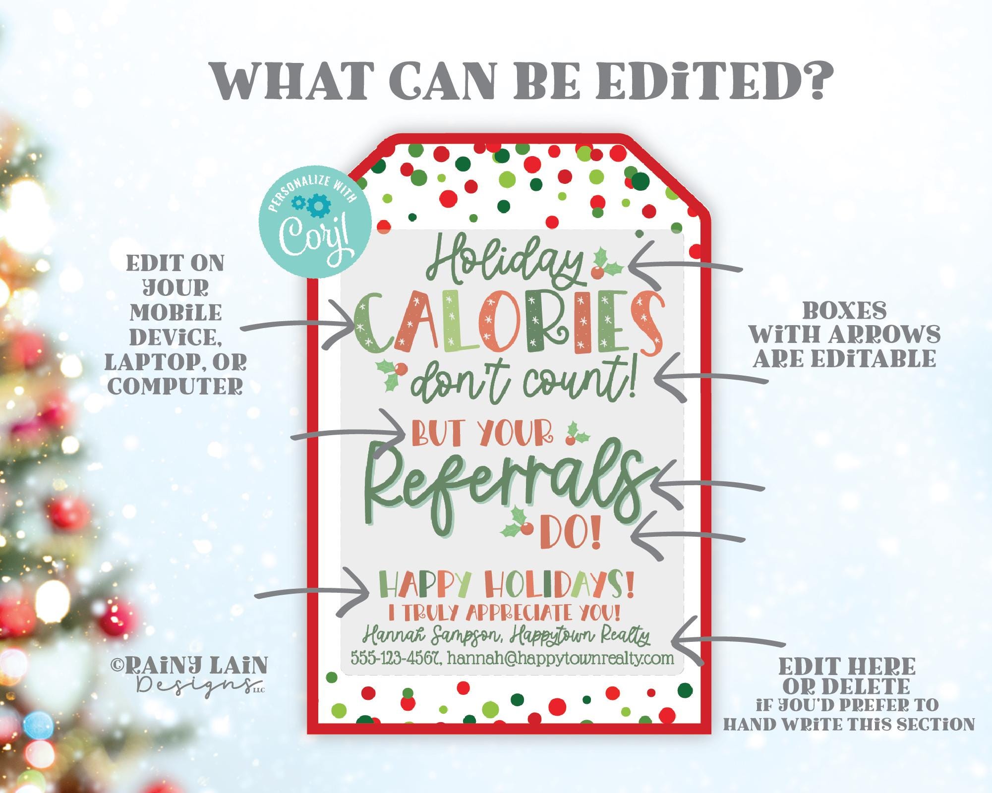 Christmas Calories Don't Count but Your Referrals Do Tag, Editable ...