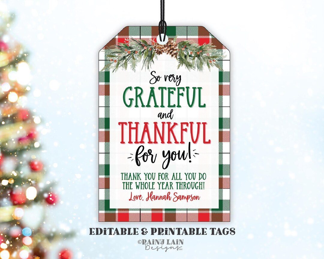 Editable Christmas Thank You Gift Tag Template, Printable Holiday ...