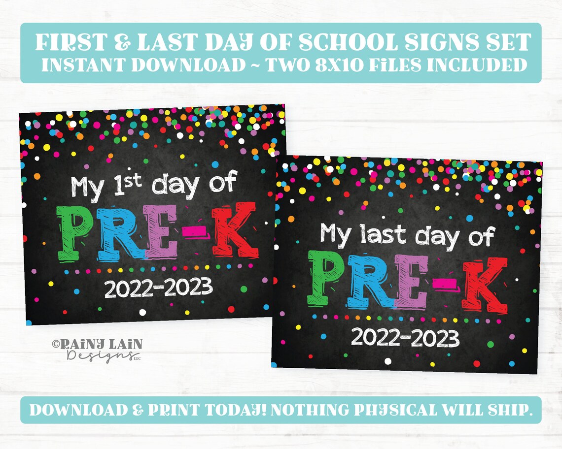First and Last Day of Pre-k Sign Set Back to School Chalkboard - Etsy