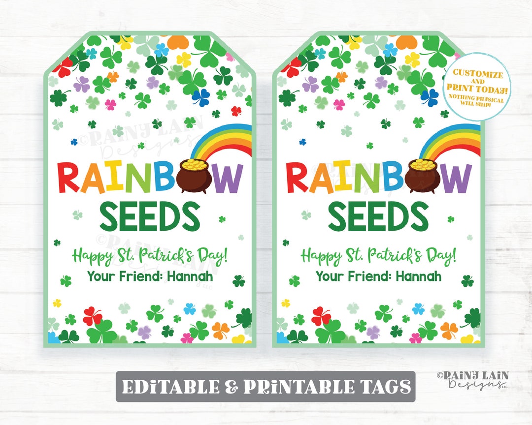 Rainbow Seeds Tag, St Patrick's Day Gift, Shamrocks, Candy, Pot of Gold ...